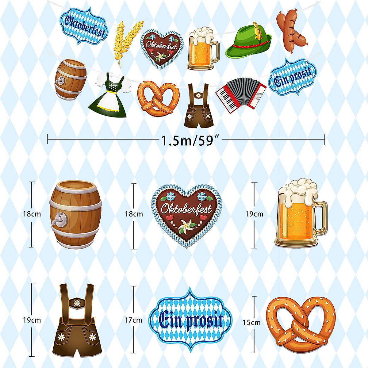 2Pcs Oktoberfest Banner, Oktoberfest Garland, Bavarian Flag, Oktoberfest Bunting Sign Banner, Backdrop Photo Booth Props for Beer Theme Party Supplies, Oktoberfest Party Decorations