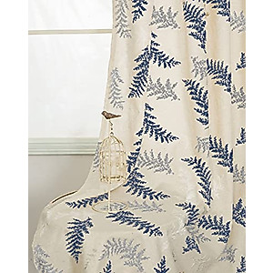 Merryfeel Polycotton Embroidered Window Curtains 84 Inch Long 2 Panels,Rod Pocked and Back Tab Fashion Curtain Drapes for Bedroom/Living Room, 50" W X 84" L, Blue