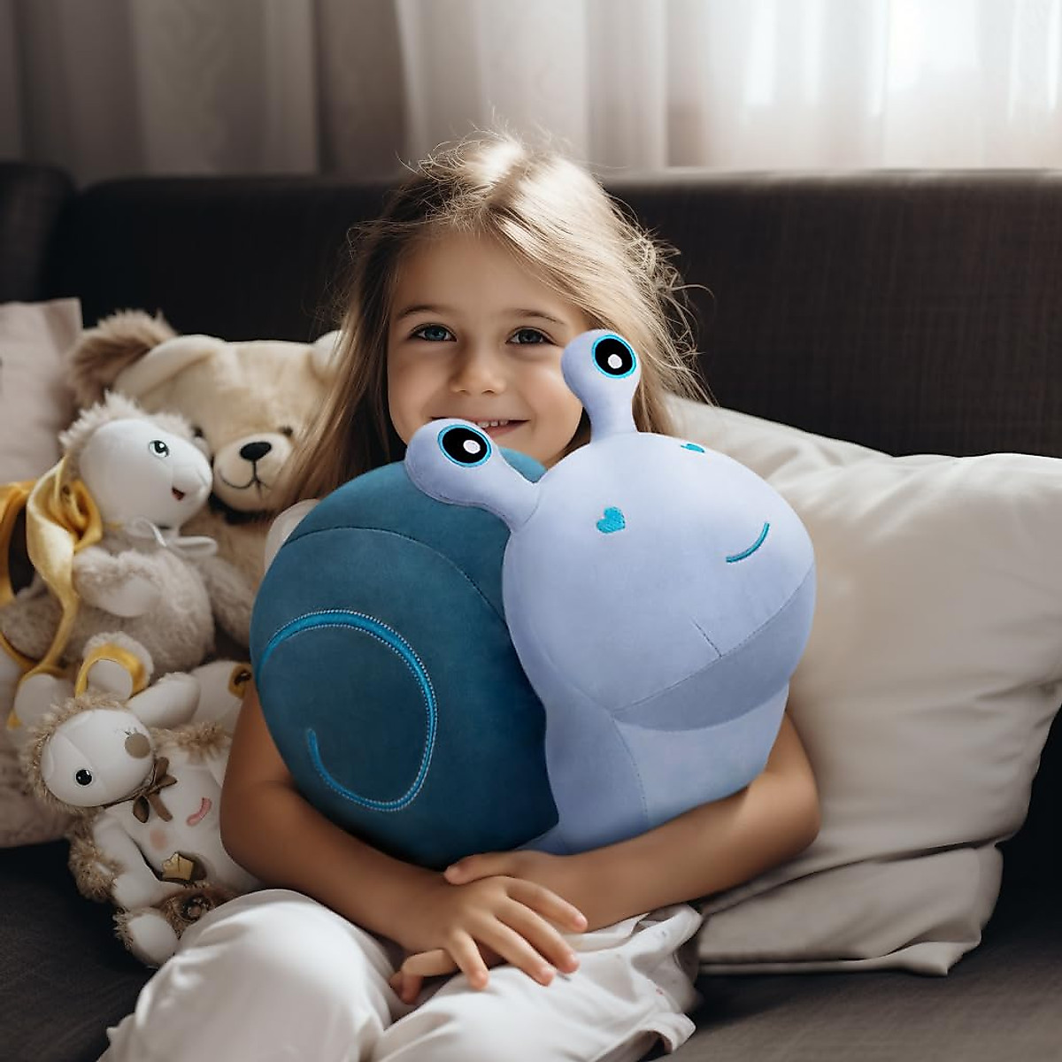 MUPI Snail Plush Pillow Toy Cute Stuffed Animal Snail Plush Kawaii Soft Decor Plushies Doll Gifts for Adults Kids Boys Girls Room Decor (Blue 7.8 Inch)