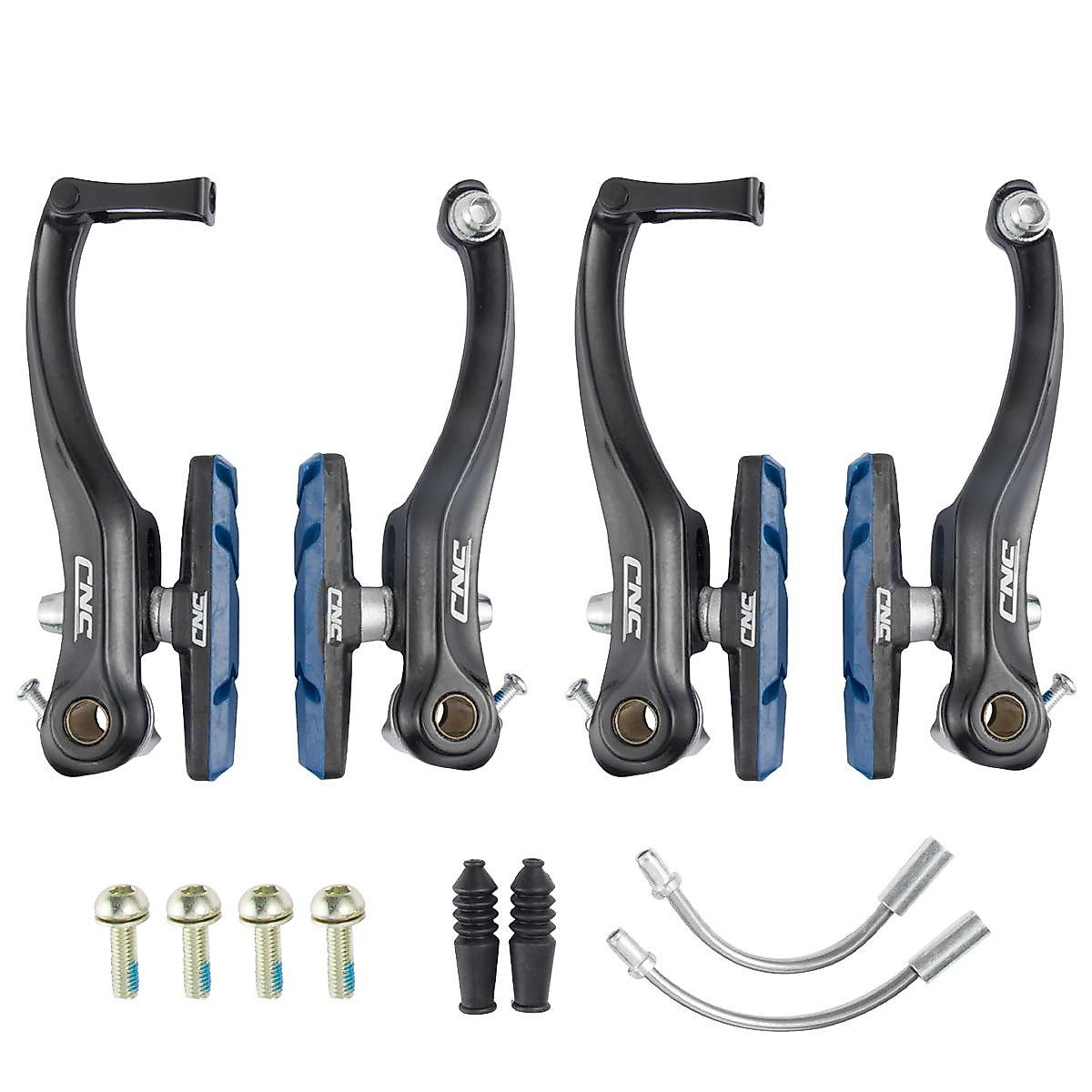 CNC V Brake Set, Bicycle Linear Pull V Brakes for Front/Rear Wheel,V Brake with Lever and Cable， Long Arm 110mm, Blue Black