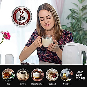 OVENTE Portable Electric Kettle Stainless Steel Instant Hot Water Boiler Heater 1.7 Liter 1100W Double Wall Insulated Fast Boiling with Automatic Shut Off for Coffee Tea & Cold Drinks, White KD64W