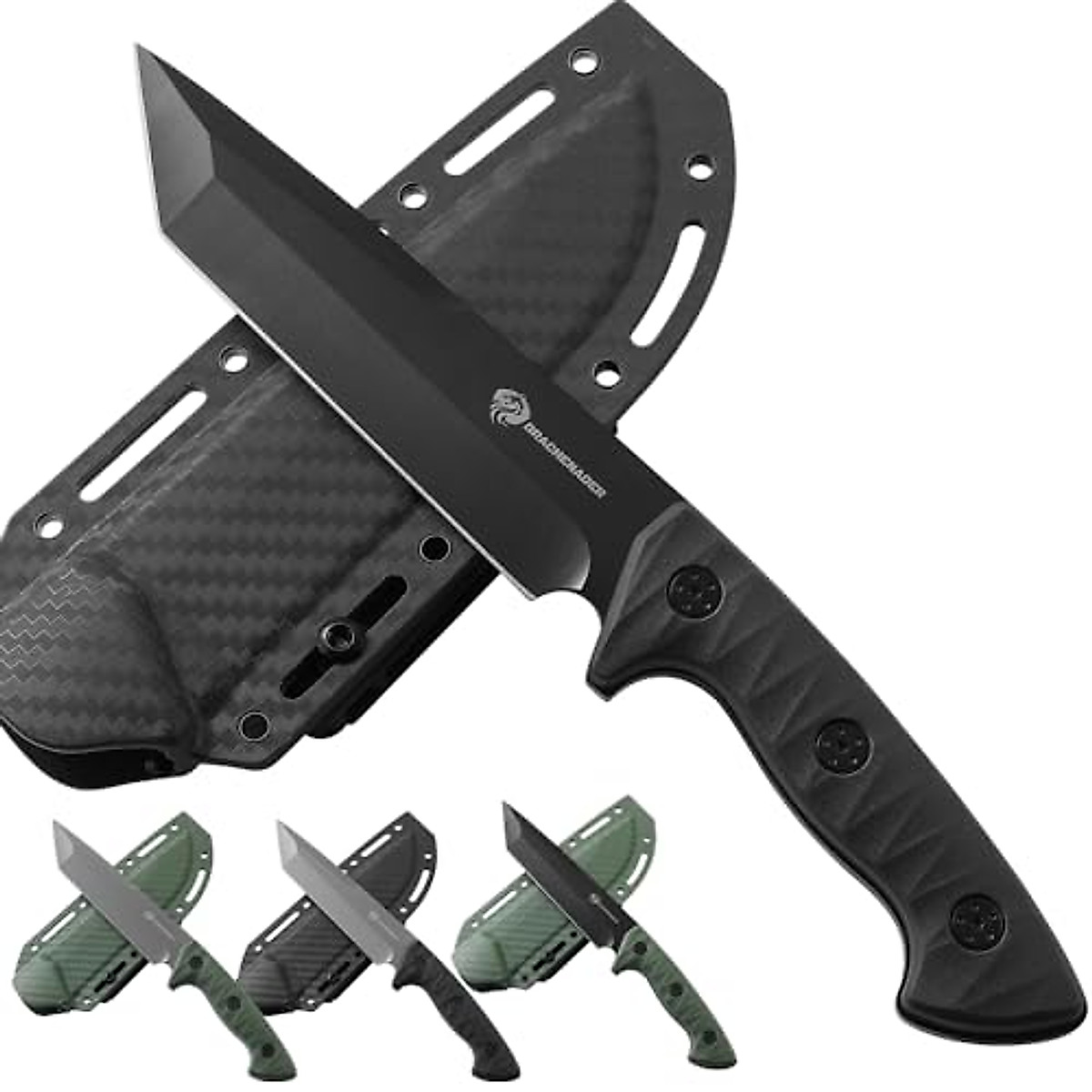DRACHENADER XR-B01-FT Tanto Survival Fulltang Outdoor fixed blade Knife 5mm thick steel with ABS Sheath, Fullblack