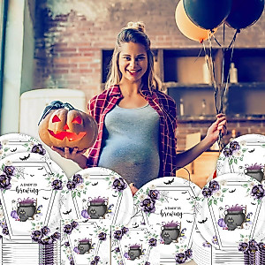 96PCS Halloween Baby Shower Party Supplies A baby is brewing Gender Neutral Plates and Napkins Vampire Bat Baby Sprinkle Tableware Set Serves 24 Guests