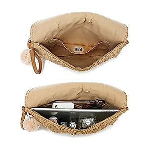 YIKOEE Straw Bag and Card Holder Set for Women Summer Beach Purse Woven Bag With PomPom