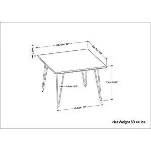 SIMPLIHOME Hunter SOLID MANGO WOOD and Metal 42 Inch Wide Square Industrial Dining Table in Natural, For the Dining Room