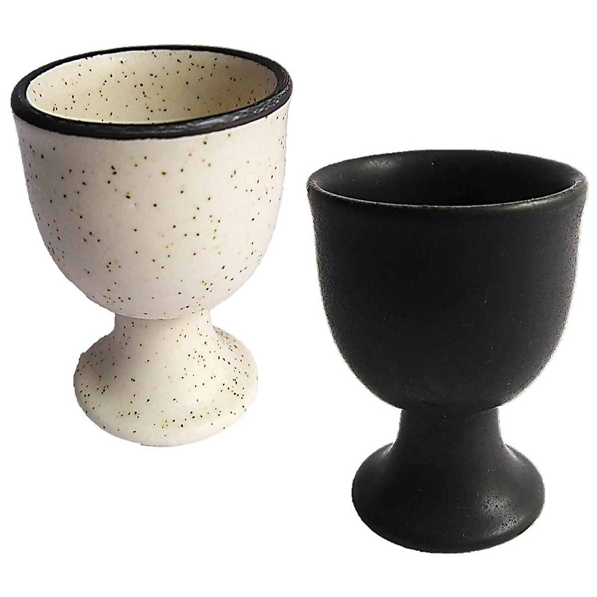 Soft Boiled Egg Holder | Ceramic Egg Cup Set | Ceramic Egg Holder, Ivory and Black Pottery Housewarming Gift set of 2