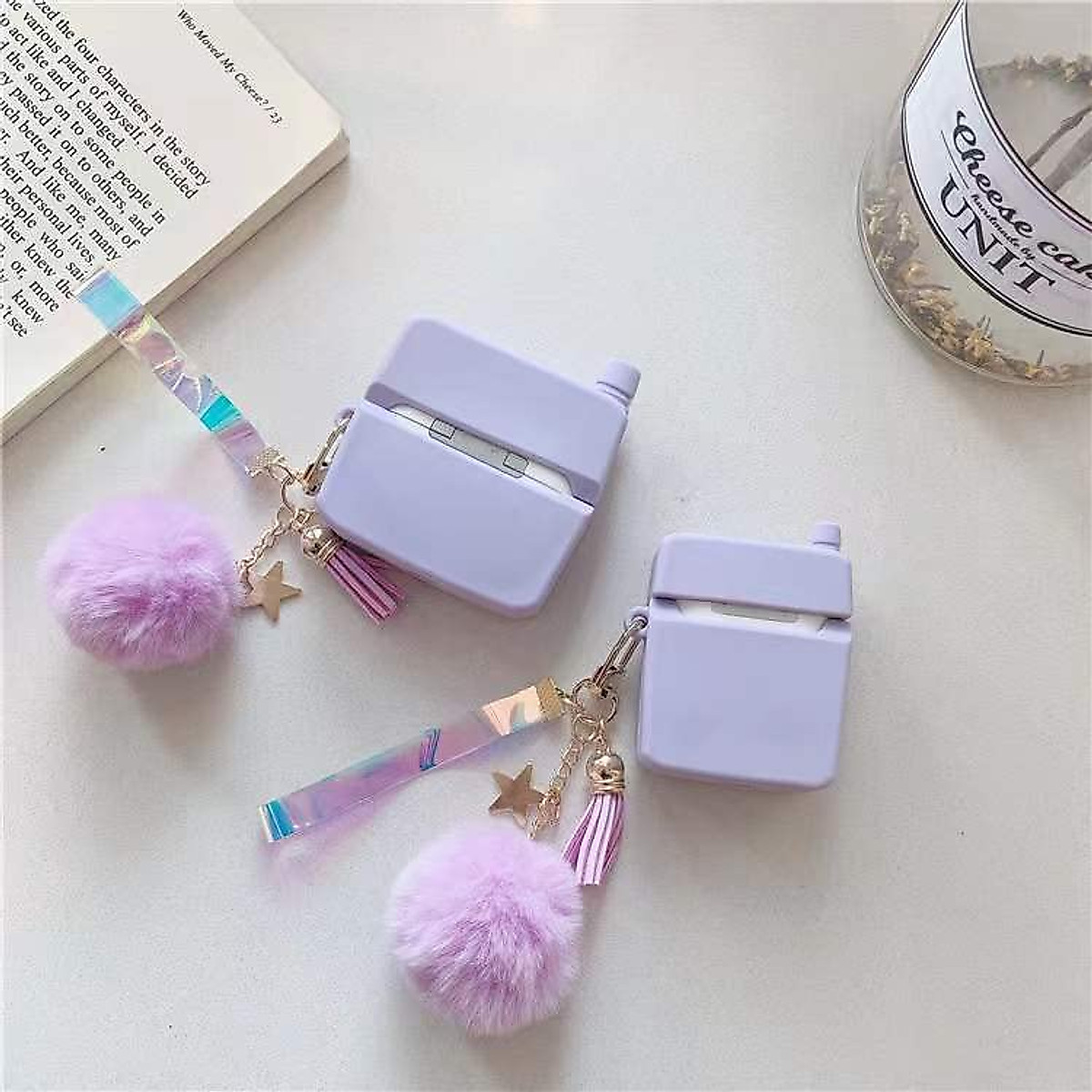 for Air pod 2/1 Case, Cute 3D Lovely Unique Cartoon for Air pod 2/1 Silicone Cover Fun Funny Cool Design Fashion Cases for Boys Girls Kids Teen for Air pod 2/1 Case (Purple Phone furball)