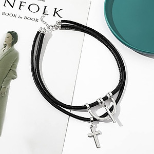 K Anime Tokyo Mitani Cosplay Necklace - Black Layered Leather Chain Creative Decor Comic Choker for Men Boys Acessories, Jewelry Gifts for Manga Fans