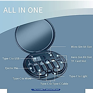YAFIYGI 9 in 1 Cable Case USB Adapter Cable Conversion Storage Box, USB Type C to Micro USB/Lightning/USB A Cable Data Transfer Tool Contains Sim Card Slot Tray Eject Pin, Use as Phone Holder
