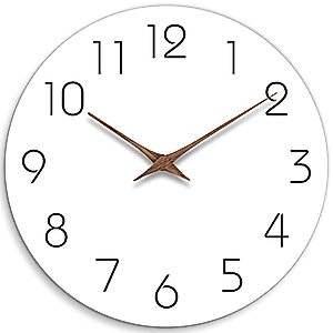 Mosewa Wall Clock 14 Inch Silent Non Ticking Wall Clocks Battery Operated - Simple Minimalist Wooden Clock Decorative for Kitchen,Home,Bedroom,Living Room, Office(14" White)