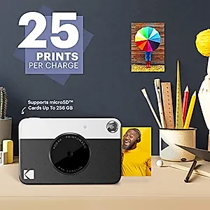 Kodak Printomatic Digital Instant Print Camera (Black) & Printomatic Digital Instant Print Camera (Pink) Print Memories Instantly & 2"x3" Premium Zink Photo Paper (50 Sheets) (Pack of 1)