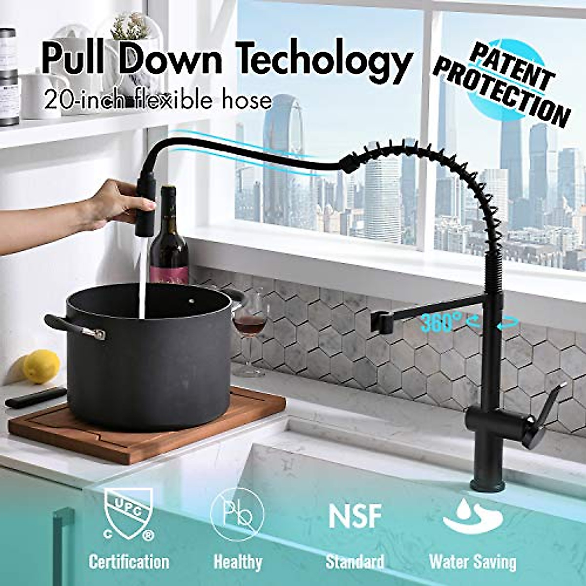 Touchless Pull Down Kitchen Faucet with Sprayer, APPASO Motion Sensor Activated Hands-Free Automatic Kitchen Faucet, Inducing Single Handle Smart Faucets for Kitchen Sink, Solid Brsss, Matte Balck