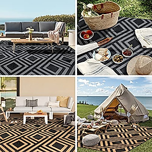 Ashler Outdoor Plastic Straw Rug Waterproof for Patio, Clearance Reversible Camping Mats, 5x8 Large Outdoor Area Rugs with Carrying Bag, for RV, Picnic, Backyard, Indoor, Dark Grey