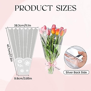 NUOMI 100 Pcs Flower Bouquet Bag Plastic Wrapping Bags with Lace Decor Disposable Cellophane Floral Bouquet Sleeve for Wedding, Mother's Day, Birthday, Holiday, Valentine, 19 Inch