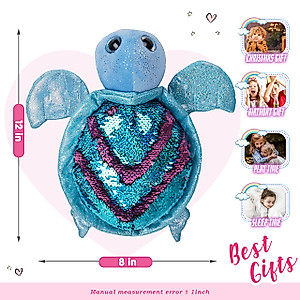 Athoinsu 12'' Blue Turtle Plush Pillow Soft Plush Toy with Reversible Glitter Sequins Sparkle Birthday Children's Day Valentine's Day for Kids Boys Girls Toddlers