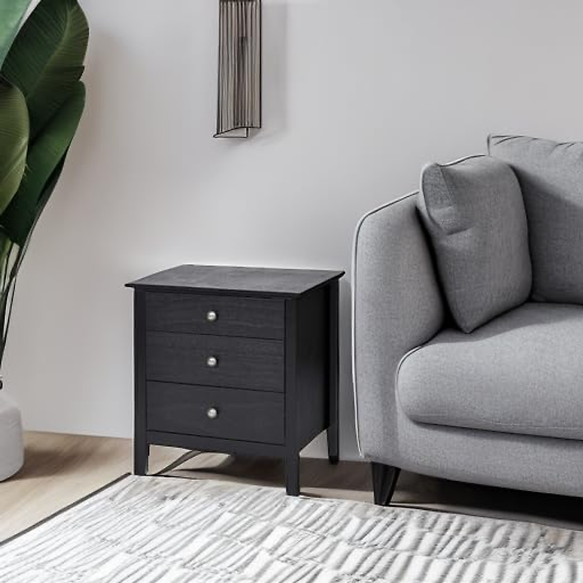 Giantex Nightstand with 3 Drawers, Wooden Side End Table with Solid Wood Legs, Retro 3-Drawer Bedside Table Night Stand for Bedroom Home Office Small Space, Easy Assembly, White