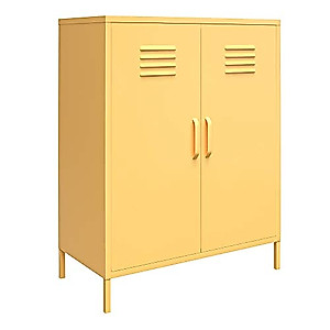 Novogratz Cache 2 Door Metal Locker Storage, Yellow Cabinet