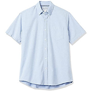 Amazon Essentials Men's Regular-Fit Short-Sleeve Pocket Oxford Shirt, Blue, X-Large