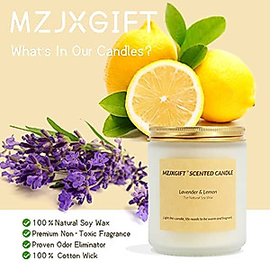 Great Gifts for Him or Her, MZJXGIFT Scented Candle, 7 Oz Natural Soy Wax, Single Lead-Free Cotton Wick, 48 Hours of Burn Time (Lavender & Lemon)