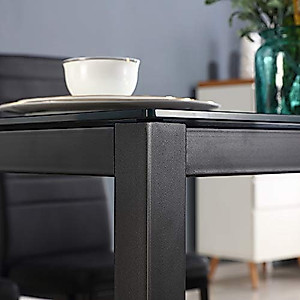 Black Glass Dining Table, Tempered Glass Top Table Metal Legs Rectangular for Small Kitchen Dining Room Living Room 4 People