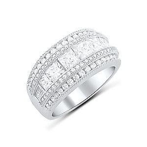 SILVERCLOSEOUT Rhodium Plated Sterling Silver Wide Square Cut Womens Cubic Zirconia Statement Ring - Size 11