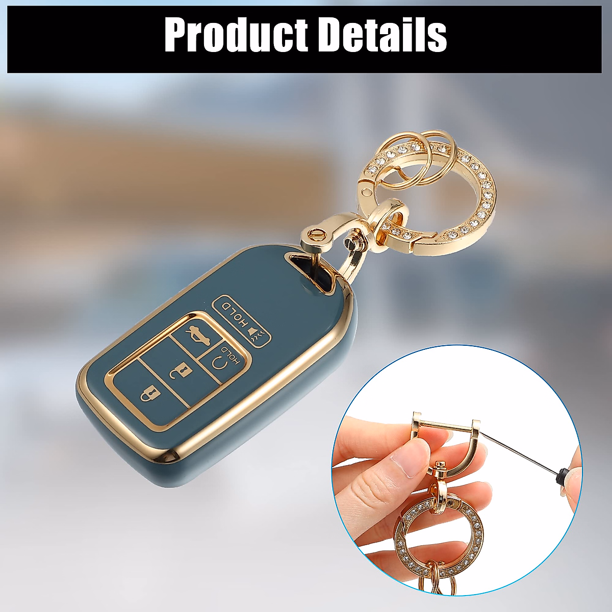 X AUTOHAUX 5 Button TPU Smart Keyless Entry Remote Control Key Fob Case for Honda Accord Civic CR-V Insight Passport Pilot with Chain Blue