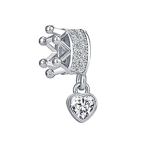 NanMuc Queen Princess Clear Crown Heart Crystal Bead Charms for Pandora Bracelets for Women friend Granddaughter