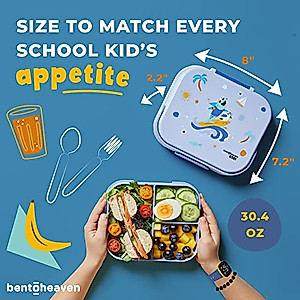 Bentoheaven Premium Bento Lunch Box for Kids, 9 Designs, Leak-proof 3-4 Compartments, Divider, Ideal size 30oz, Microwave/Dishwasher Safe Kids Bento Box (Loncheras Para Niños/Niñas)[Ocean Blue]