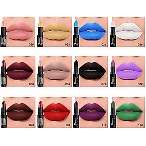 BIOKUSY 12 Pack Matte Lipstick Set, Black Goth Novelty Lipstick, Moisturizing Long Lasting Lip Color for Halloween Party Cosplay Makeup Gift Kit for Girls and Women