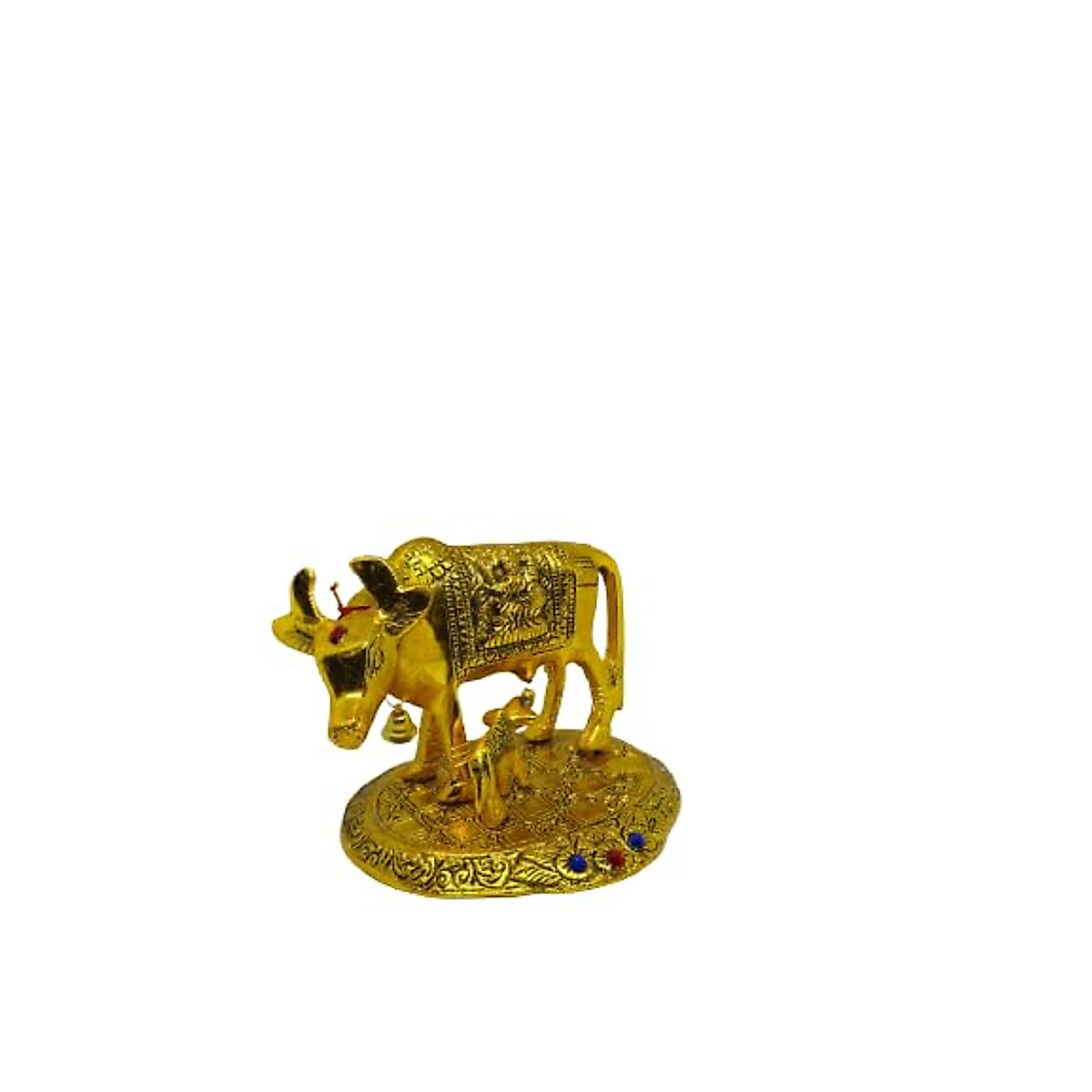 LCRAFT Brass Murti Kamdhenu Cow & Calf | Nandi Cow Decorative Showpiece | Cow with Calf Statue Idol for Diwali II Wedding II Pooja Room II Temple II Gifting | Gold and Silver (14 x 8 x 12.5 cm