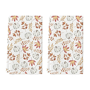 Artoid Mode Orange Leaves Pumpkin Fall Kitchen Towels Dish Towels, 18x26 Inch Farmhouse Decoration Hand Towels Set of 2
