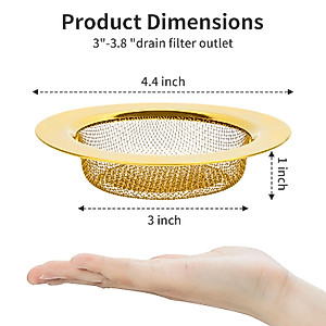 Raings 2 PCS Kitchen Sink Strainers Stainless Steel, Upgrade Anti-Clogging Mesh Sink Drain Basket, Strainers for Sink Drain Food Catcher with Large Wide Rim 4.5" Diameter (Gold)