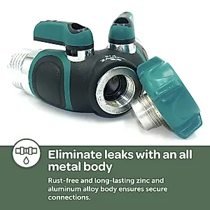 2WAYZ Dual Outlet Water Hose Splitter – Heavy-Duty Brass Y Connector, 360° Rotation, Easy Installation, Leak-Proof Design with Spigot Extender - Ideal for Garden, Washing Machines, Outdoor Faucets