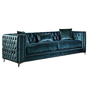 ICE ARMOR 2Pc Living Room Set Loveseat in Dark Teal Velvet Sofas