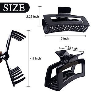 4 Pack Extra Large Hair Claw for Women, 5'' Strong Hold Bright Clamps for Thick and Long Hair, 90's Non-slip Square Jaw Clips for Curly Hair,