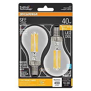 SYLVANIA LED TruWave Natural Series Ceiling Fan / Fixture Light Bulb, 40W A15 Soft White Candelabra Base, Dimmable, Clear - 2 Pack