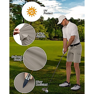 33,000ft Men's Golf Shorts 10" Inseam with Zipper Pocket Lightweight Quick Dry Stretch Hiking Cargo Shorts for Travel Fishing Fossil