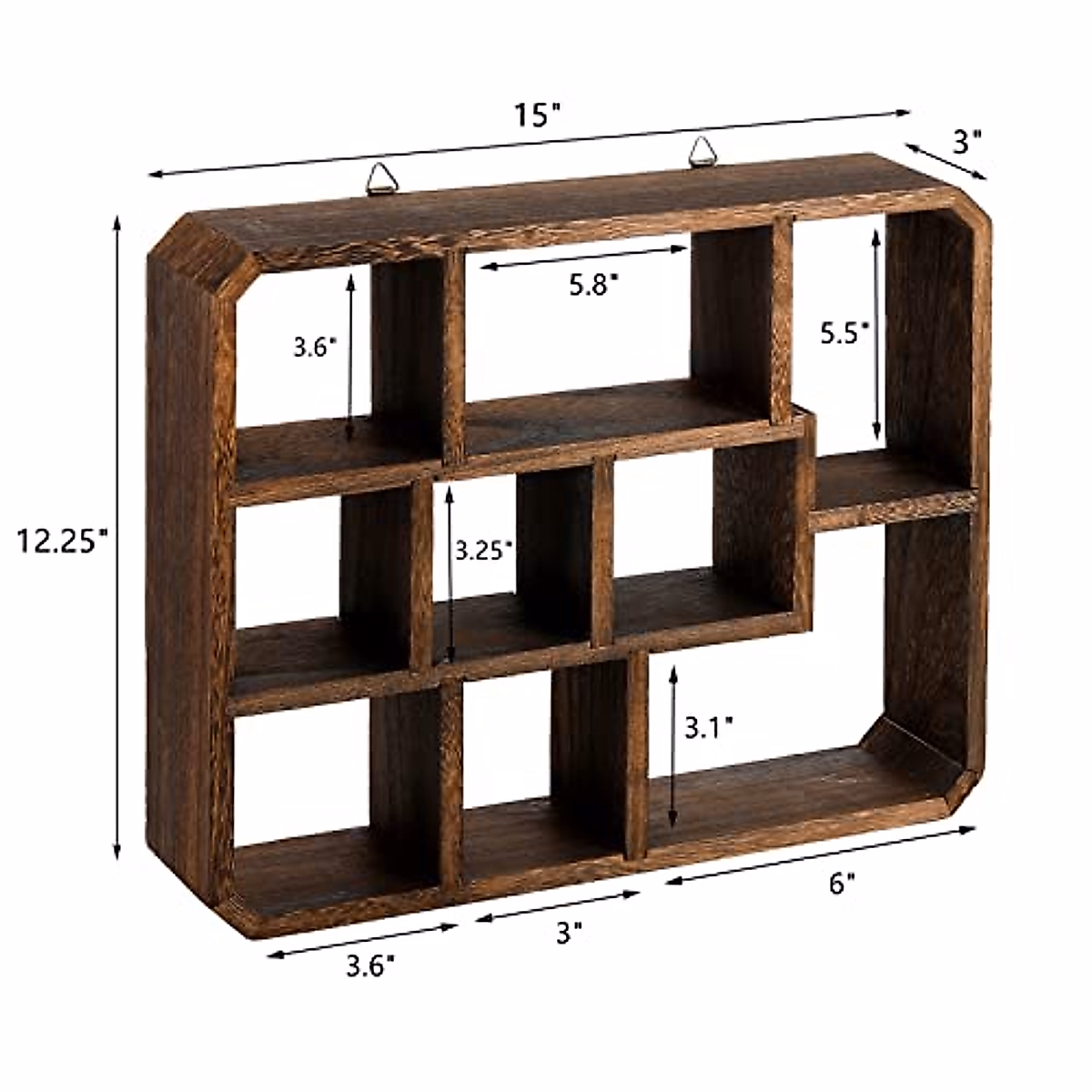 Frcctre Rustic Shadow Box Display Shelf, 9 Compartments Wood Hanging Display Shelf Floating Shelf, Multi-Slot Wall Mounted or Freestanding Farmhouse Decor Display Case