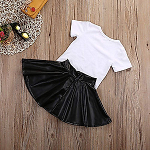 Afunbaby Toddler Baby Little Girls Fashion Clothes Mini Boss Shirt Tops&Leather Skirt 2Pcs Clothing Outfits Set (1-2T,Mini Boss Leather Sk)