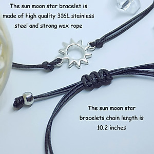 HOHOTANG Best Friend Bracelets for 3, Sun Moon Star Friendship Trio Bracelets for Best Friends Women, Handmade Adjustable Bracelet Birthday Jewelry