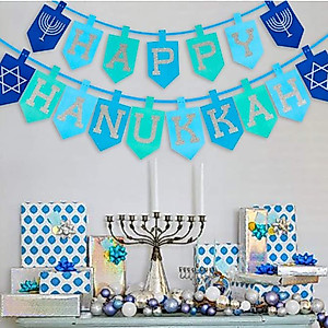 Happy Storm Happy Hanukkah Banner Glitter Chanukkah Party Banner Favors Hanukkah Party Decorations for Hanukkah Party Supplies