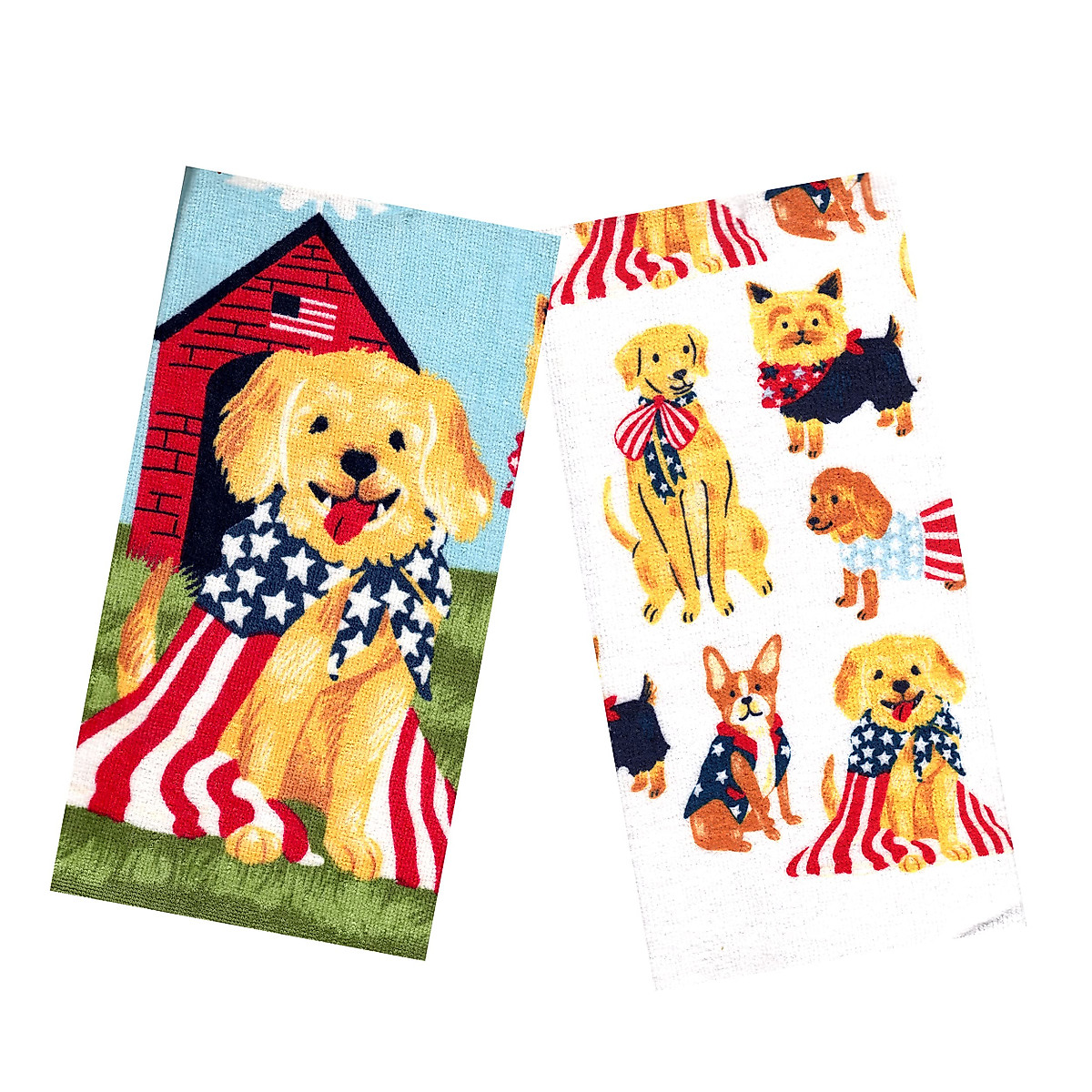 4th of July USA Home Decor Patriotic Puppy Dog Yellow Lab Kitchen Towel Set