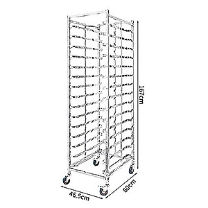 Wonetfls Commercial Baking Pan Racks Stainless Steel 15 Tier Bakery Shelf with Universal Wheels Heavy Duty Speed Rack Hotel Kitchen Movable Bun Racks