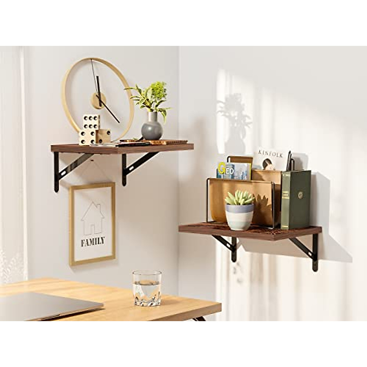 SUPERJARE Wall Mounted Floating Shelves, Set of 2, Wide Display Ledges, 11.8 Inch Deep, Large Storage Rack for Room/Kitchen/Office - Retro Brown
