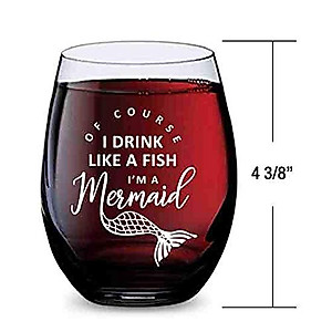 GSM Brands Stemless Wine Glass for Mermaid Gifts - Made of Unbreakable Tritan Plastic - 16 ounces
