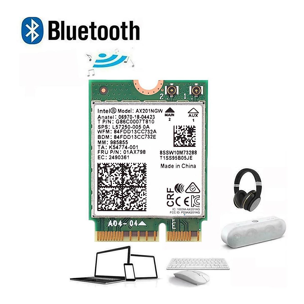 AX201NGW WiFi Card,WiFi 6E M.2 Laptop 2.4Gbps 802.11ax Wireless Intel AX201 Wireless Card 11AX WiFi Adapter with Bluetooth 5.3 MU-MIMO for Windows 10, 64-bit, Google Chrome OS, Linux(64bit)