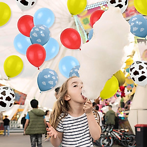 Toy Inspired Story Balloons, 12 Inch Red Blue Yellow Balloons With Cow Print Sky Blue Cloud Balloons For Kids Boys Girls Inspired Story Party Themed Party Decor Decorations