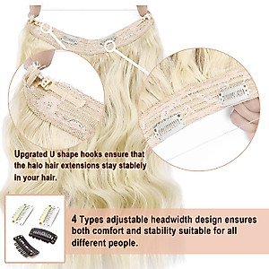 Invisible Wire Hair Extensions - 18 Inch Halo Hair Extension Long Wavy Synthetic Hairpiece with Transparent Wire Adjustable Size, 4 Secure Clips for Women(Wavy, 88#)