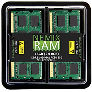NEMIX RAM 16GB (2X8GB) DDR3 1066MHZ PC3-8500 2Rx8 1.5V 204-PIN Non-ECC SODIMM Laptop PC Memory KIT