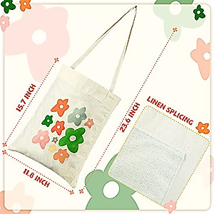 Frienda Aesthetic Canvas Tote Bag Floral Shopping Bag Flower Reusable Grocery Bag for Women Camping Travel Birthday Party FavorsCute Style